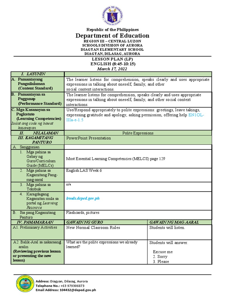 Polite Expressions Lesson Teaches Students Manners | PDF | Learning