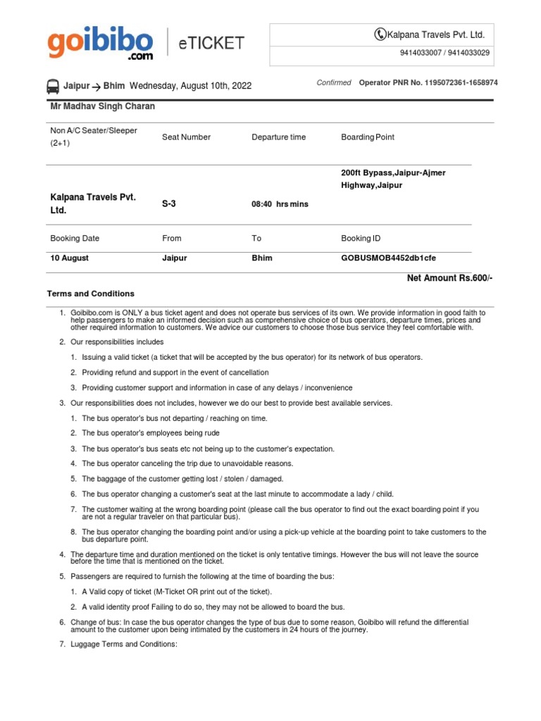 Bus Ticket Format | PDF