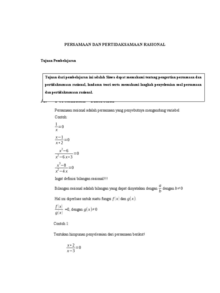 Persamaan Dan Pertidaksamaan Rasional | PDF