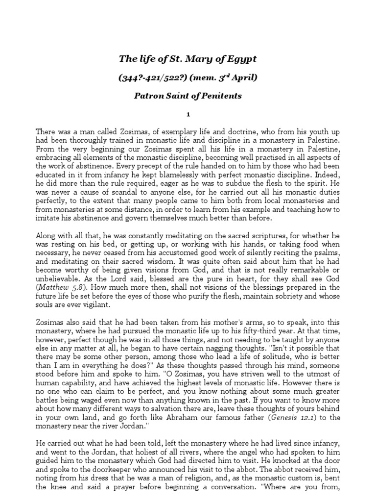 Life of ST Mary of Egypt | PDF | Eucharist | Lent