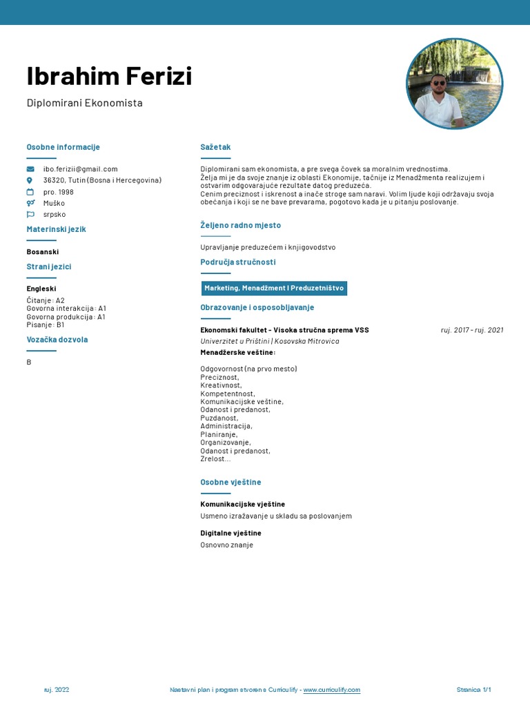 Ibrahim Ferizi: Diplomirani Ekonomista | PDF