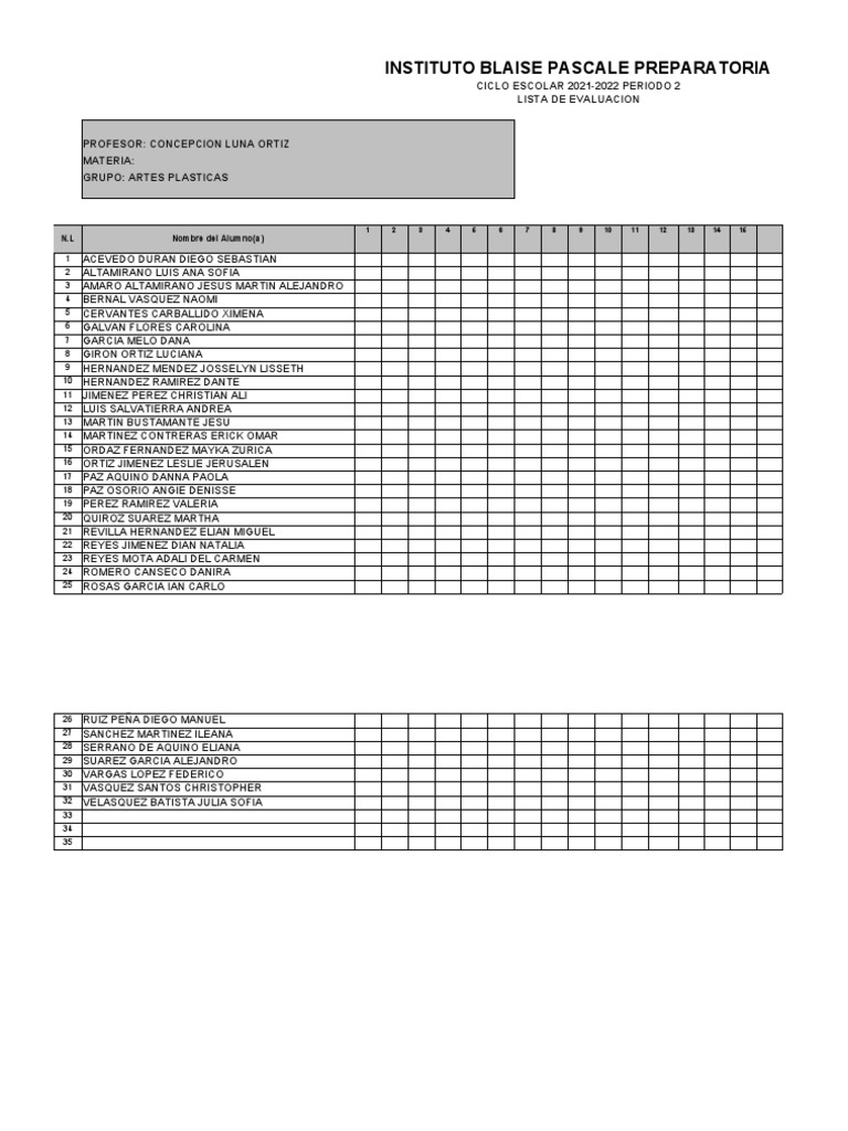 Listas de Desglose y Asistencia Artes Bloque 2 2022 | PDF