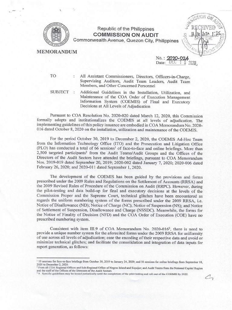 (2020.12.16) COA Memorandum No. 2020-024 - Additional Guidelines On ...
