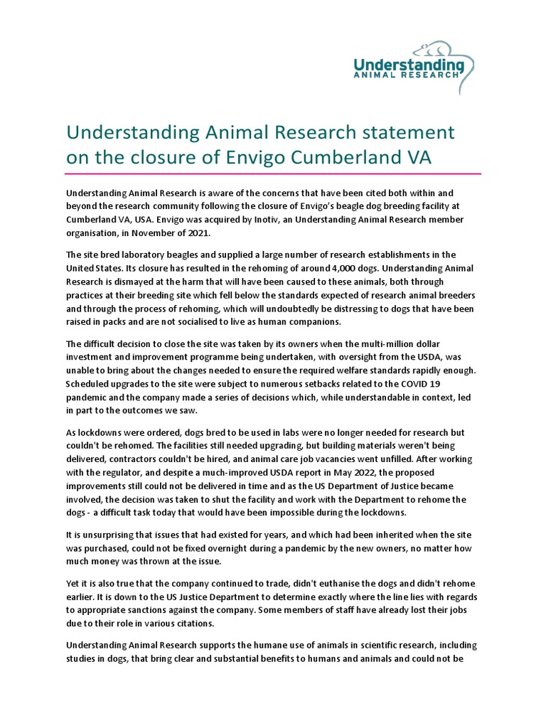 Understanding Animal Research Statement On The Closure of Envigo ...