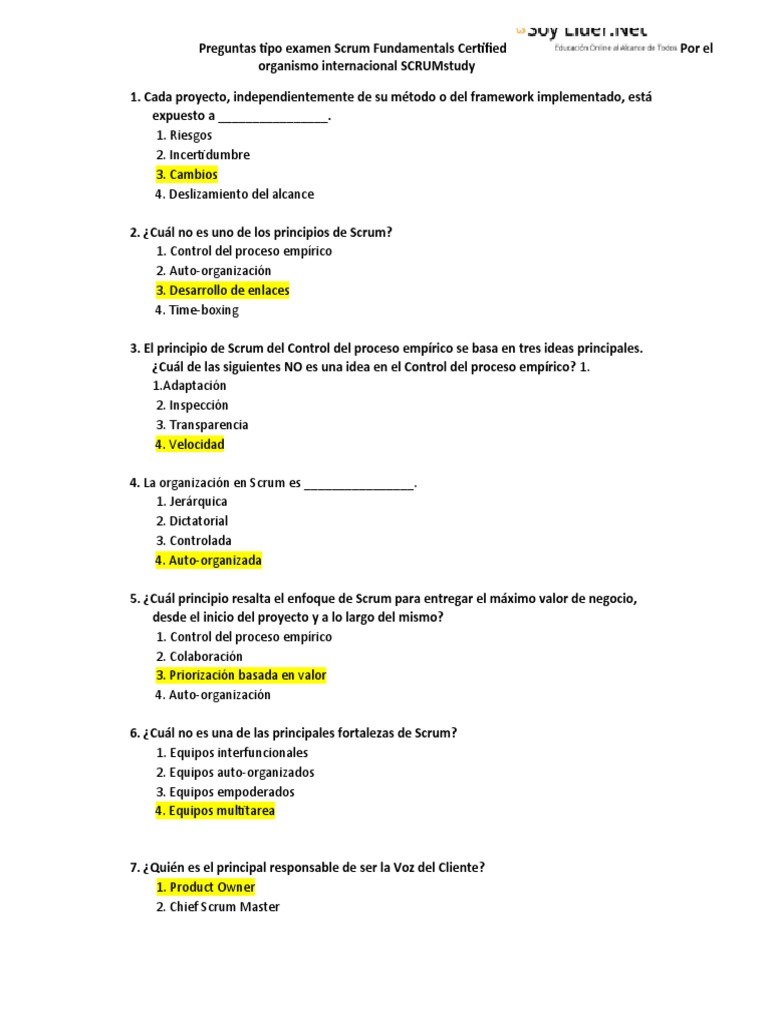 25 Preguntas Tipo Examen - SCRUM | PDF | Scrum (desarrollo de software ...