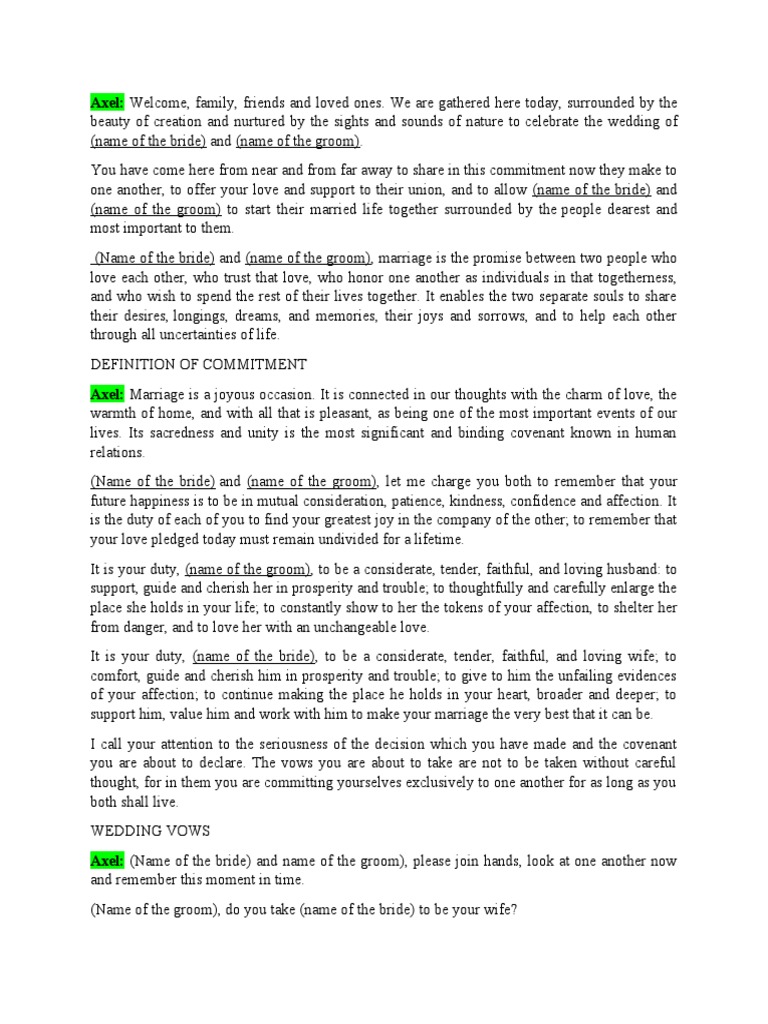 Wedding Script | PDF | Intimate Relationships | Marriage, Unions And ...