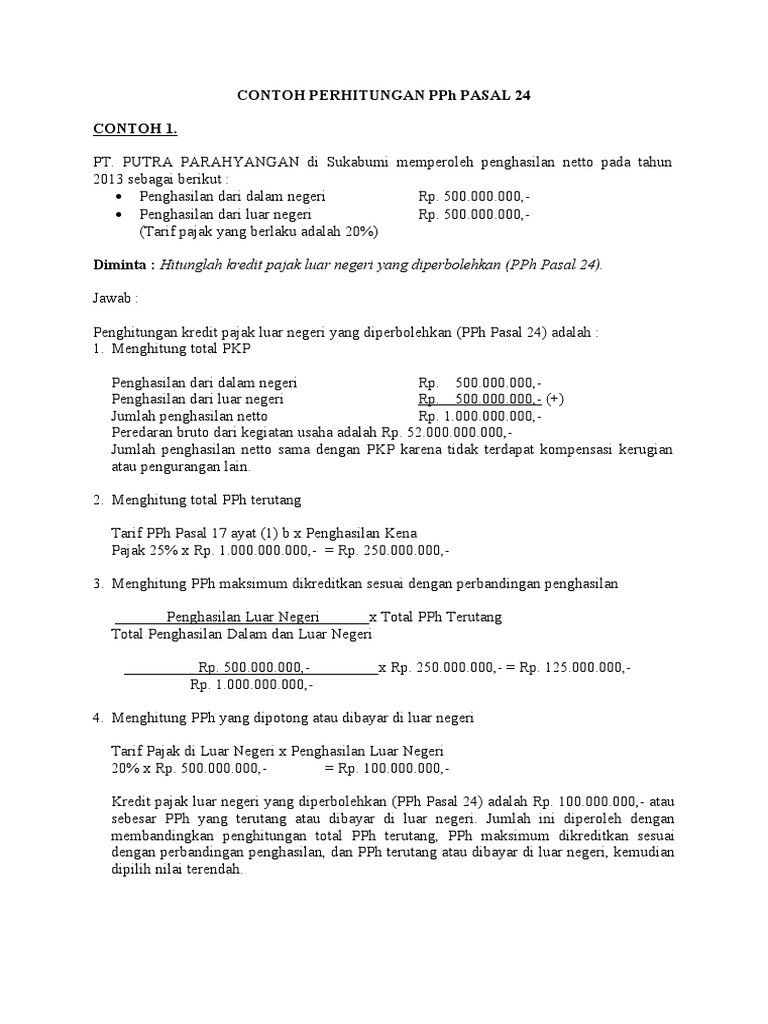 Contoh Perhitungan PPH Pasal 24 | PDF