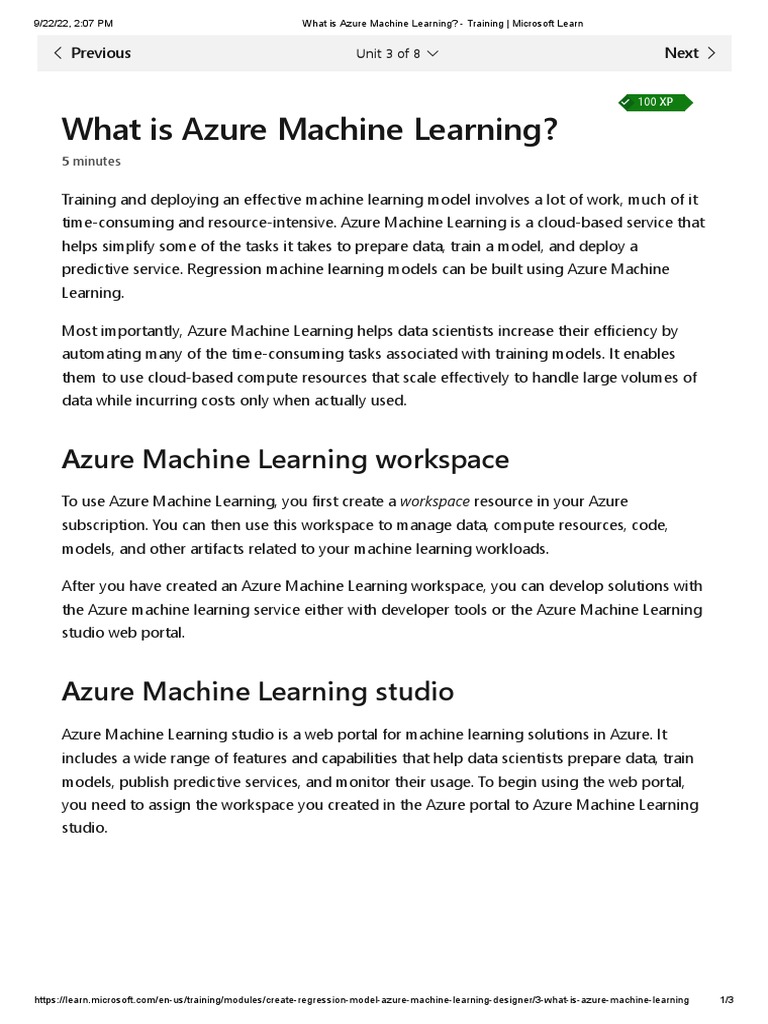 What Is Azure Machine Learning Training Microsoft Learn Pdf Microsoft Azure Machine