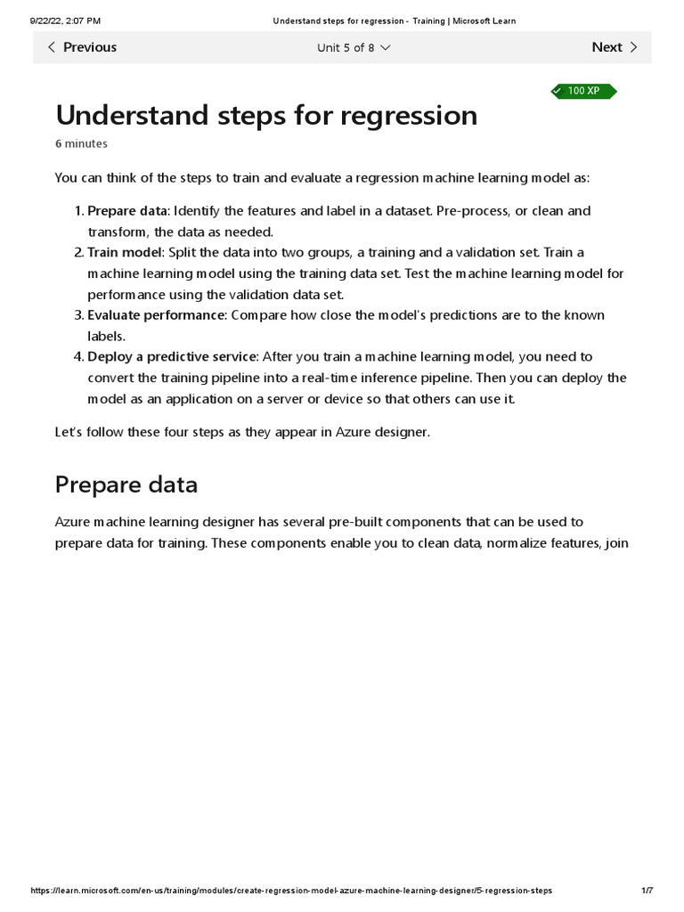 Understand Steps For Regression - Training - Microsoft Learn | PDF ... Understand Steps For Regression - Training - Microsoft Learn | PDF ...