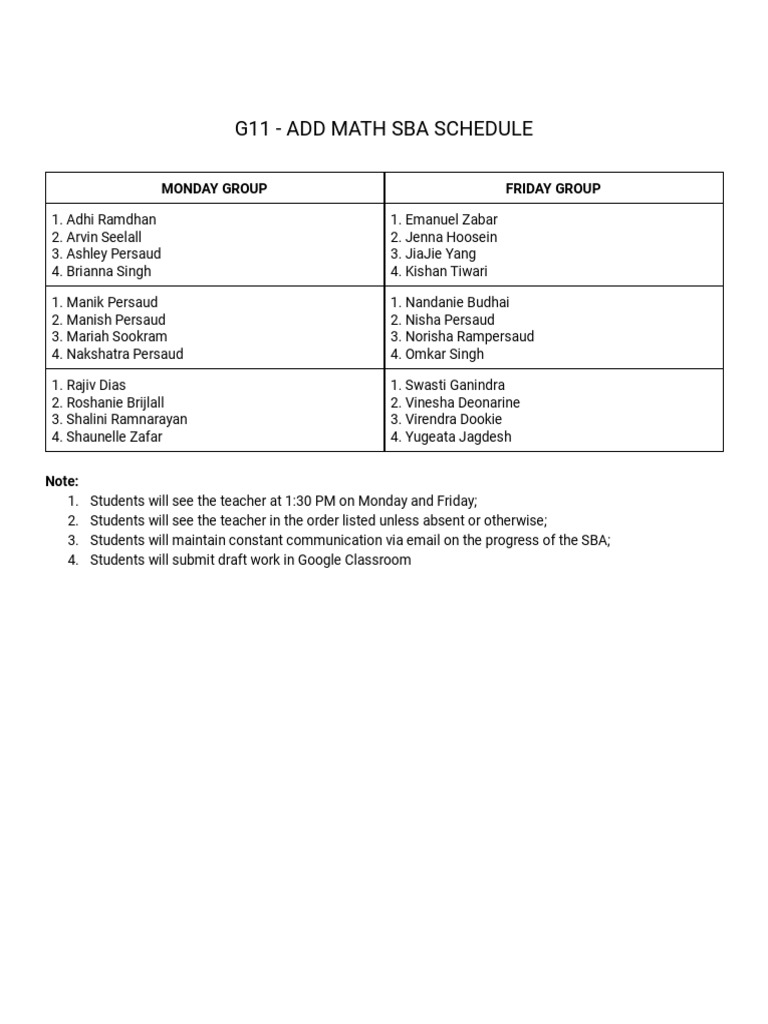 g11 - Add Math Sba Schedule | PDF | Statistics | Sampling (Statistics)