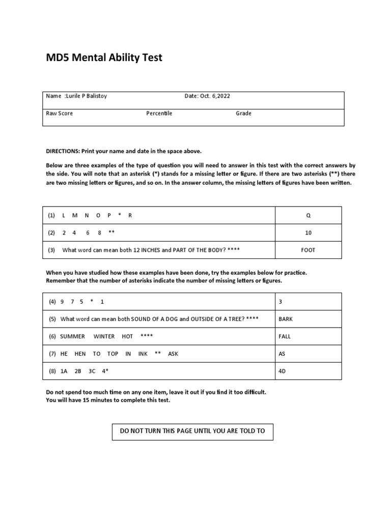 MD5 Mental Ability Test Overview | PDF | Semiotics | Linguistics