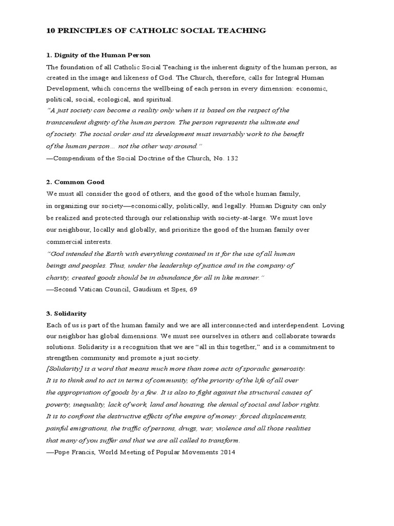 10 Principles of Catholic Social Teaching | PDF | Catholic Social ...