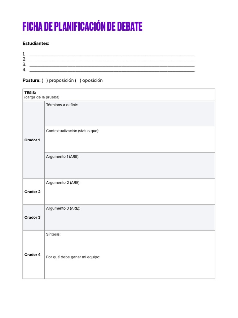 Ficha de Planificación de Debate | PDF Ficha de Planificación de Debate | PDF