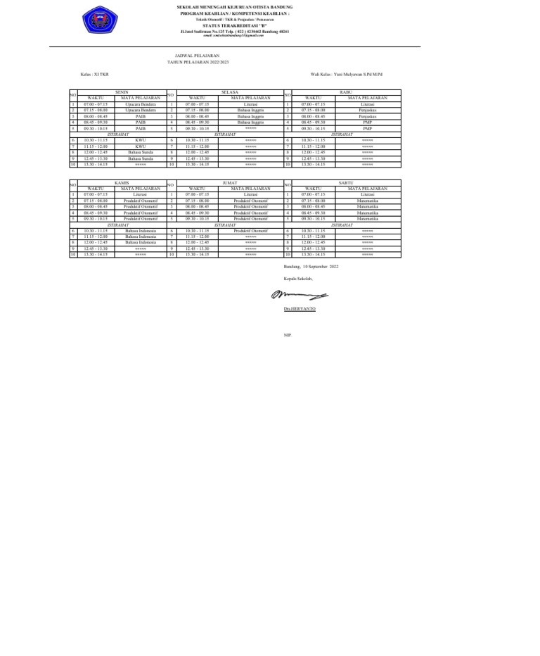 Jadwal Mapel Kelas Xi TKR | PDF