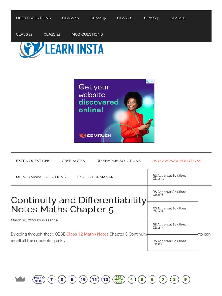 Continuity and Differentiability Class 12 Notes Maths Chapter 5 | PDF
