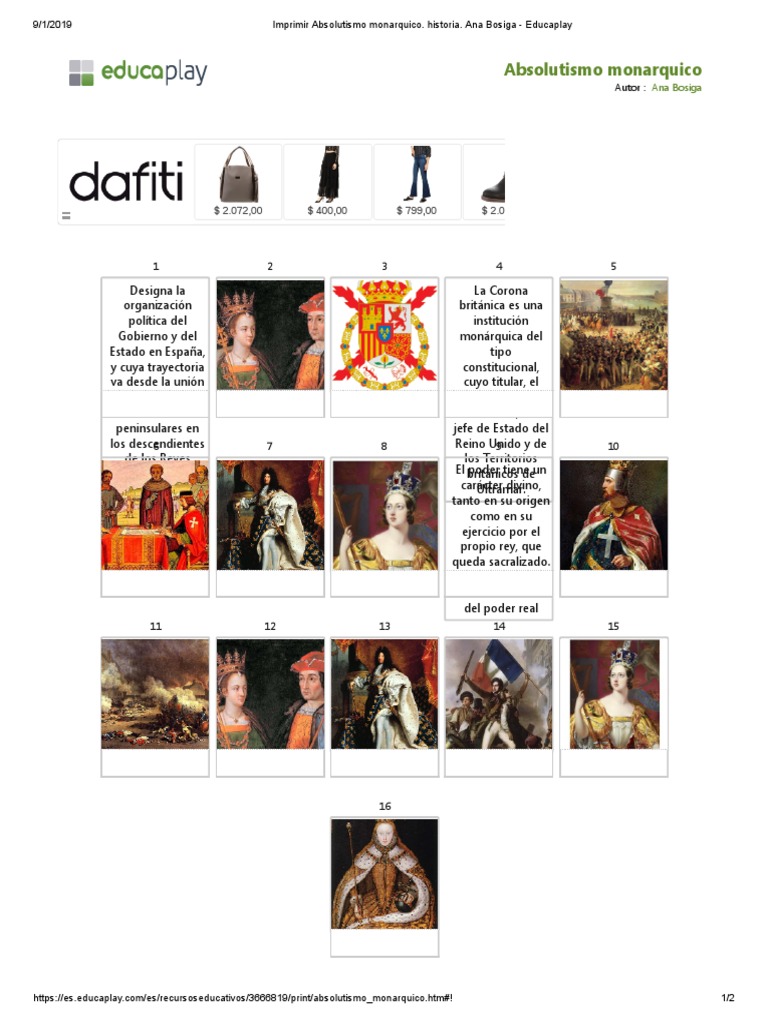 Imprimir Absolutismo Monarquico. Historia. Ana Bosiga - Educaplay | PDF