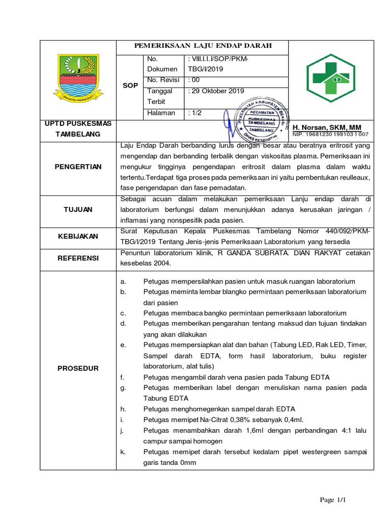 SOP Pemeriksaan LED | PDF