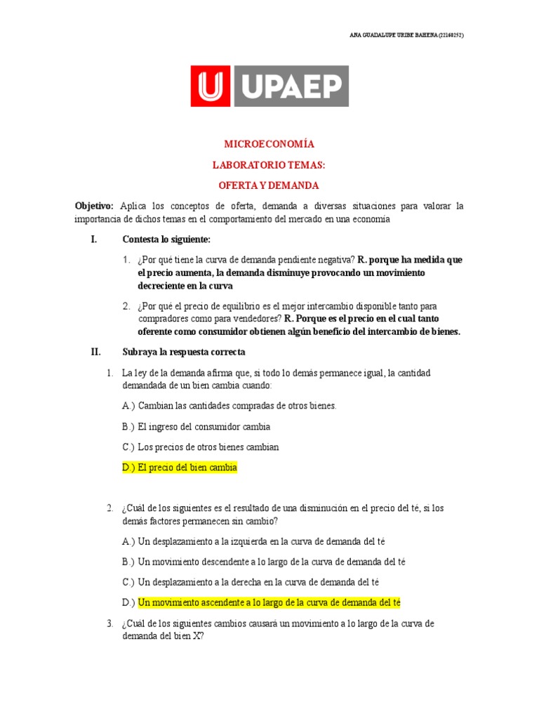 Lab - Oferta y Demanda | Descargar gratis PDF | Oferta y demanda | Oferta (economía)