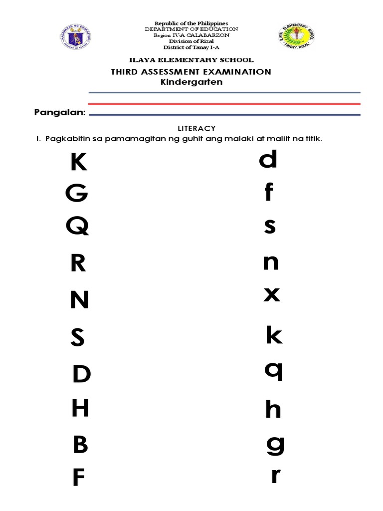 Assessment Test For Kindergarten - Compress | PDF