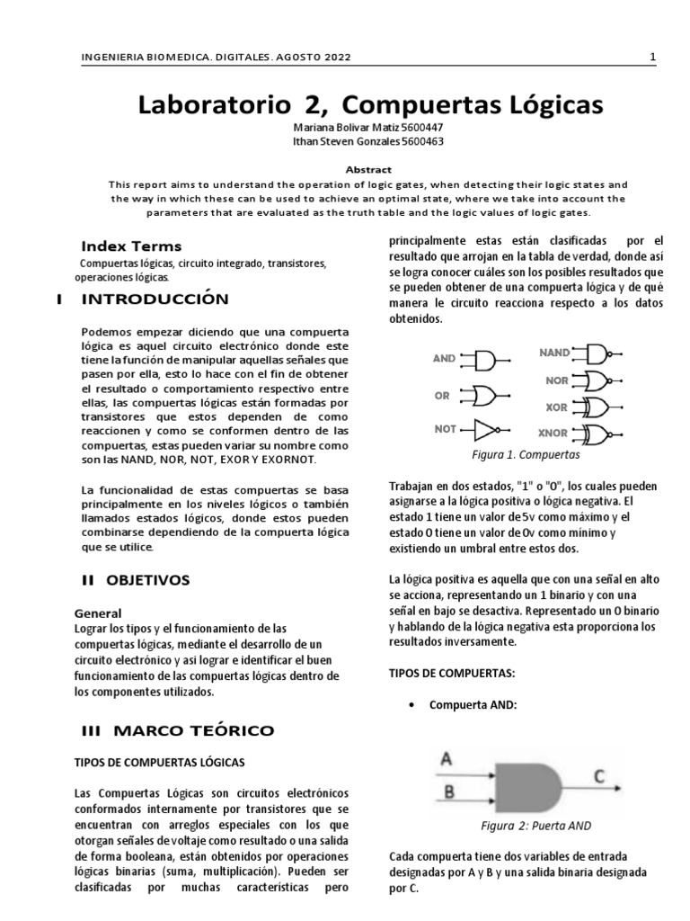 Laboratorio 2 Compuertas Logicas | PDF | Puerta lógica | Álgebra de Boole