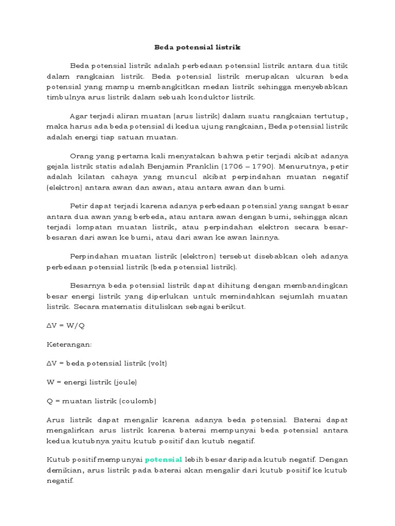 Beda Potensial Listrik - 9a | PDF