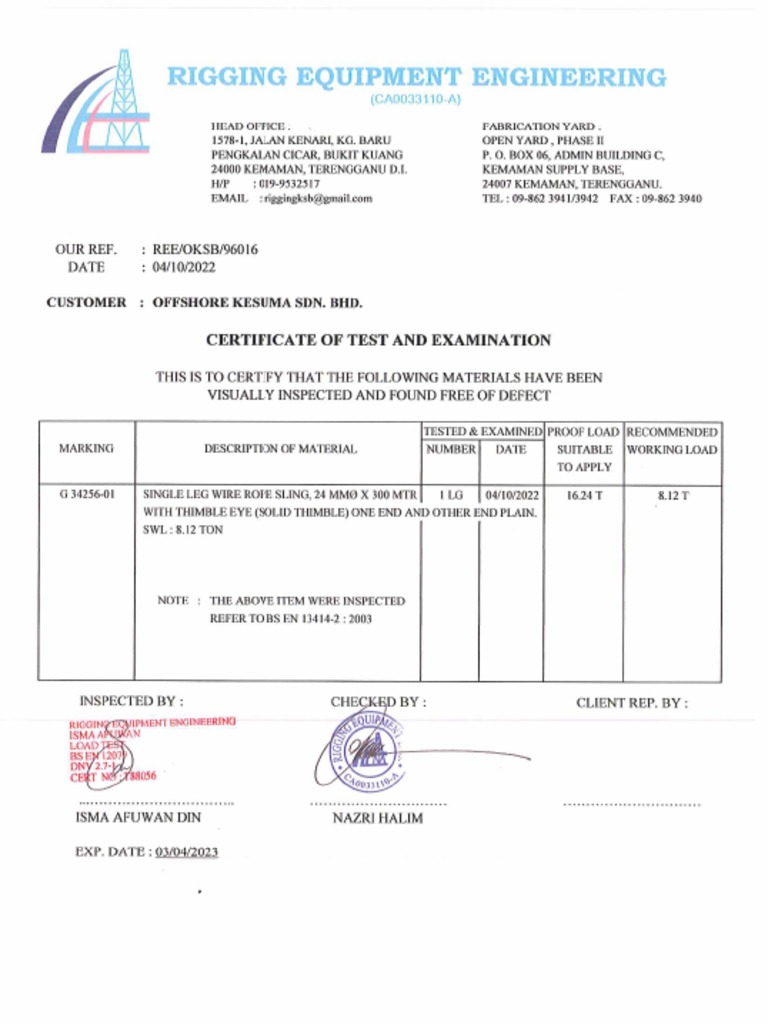Cert Wire Rope Anpga | PDF