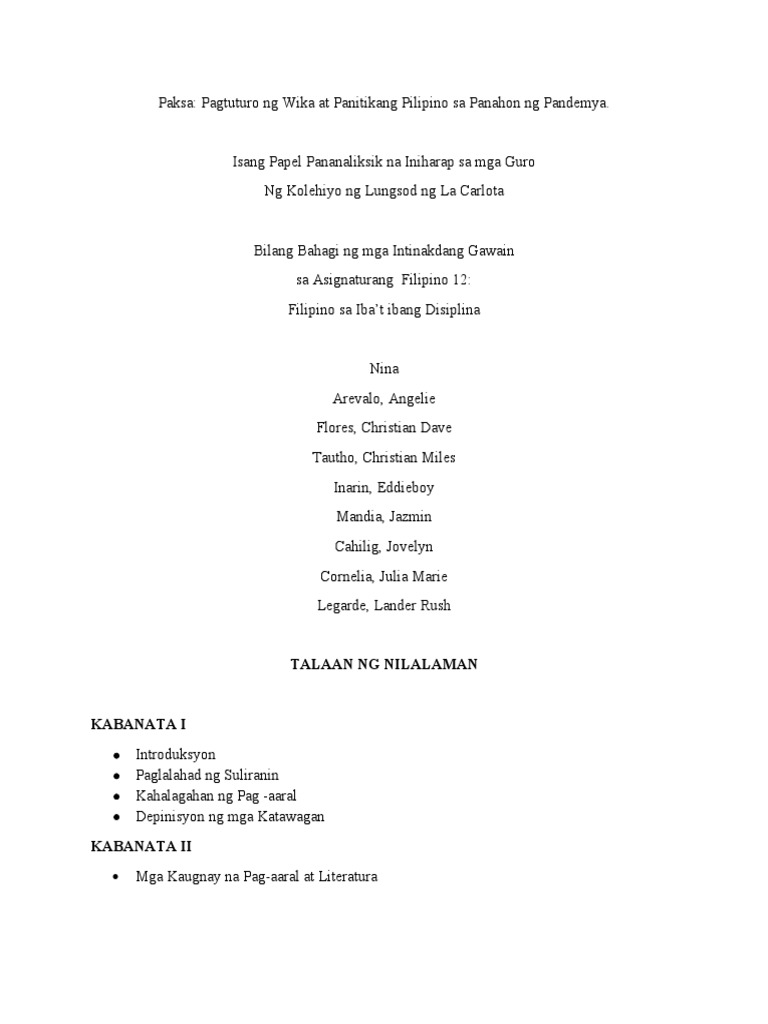 Edukasyon Sagitna NG Pandemya Bsba FM1 Set H | PDF