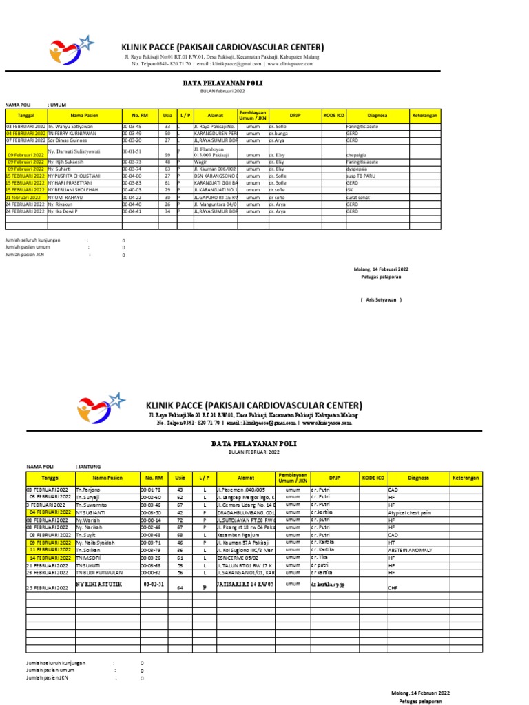 Laporan Klinik Bulanan BLN Februari | PDF