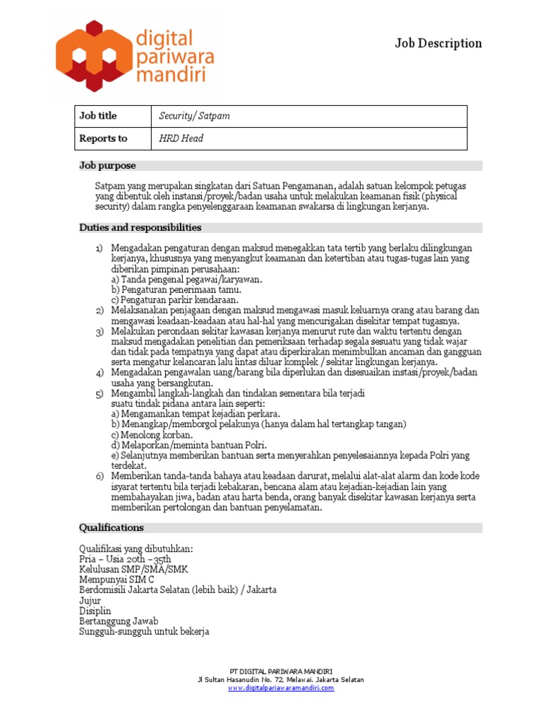 Contoh Job Desc Satpam | PDF