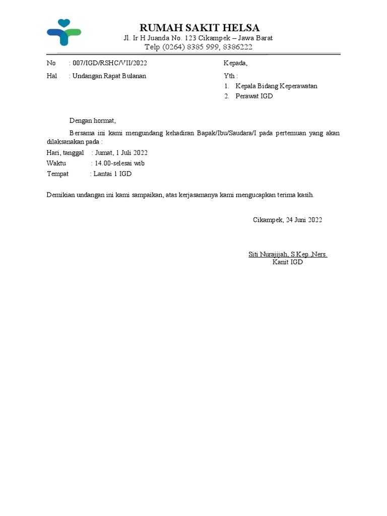 Undangan Rapat Bulanan IGD | PDF