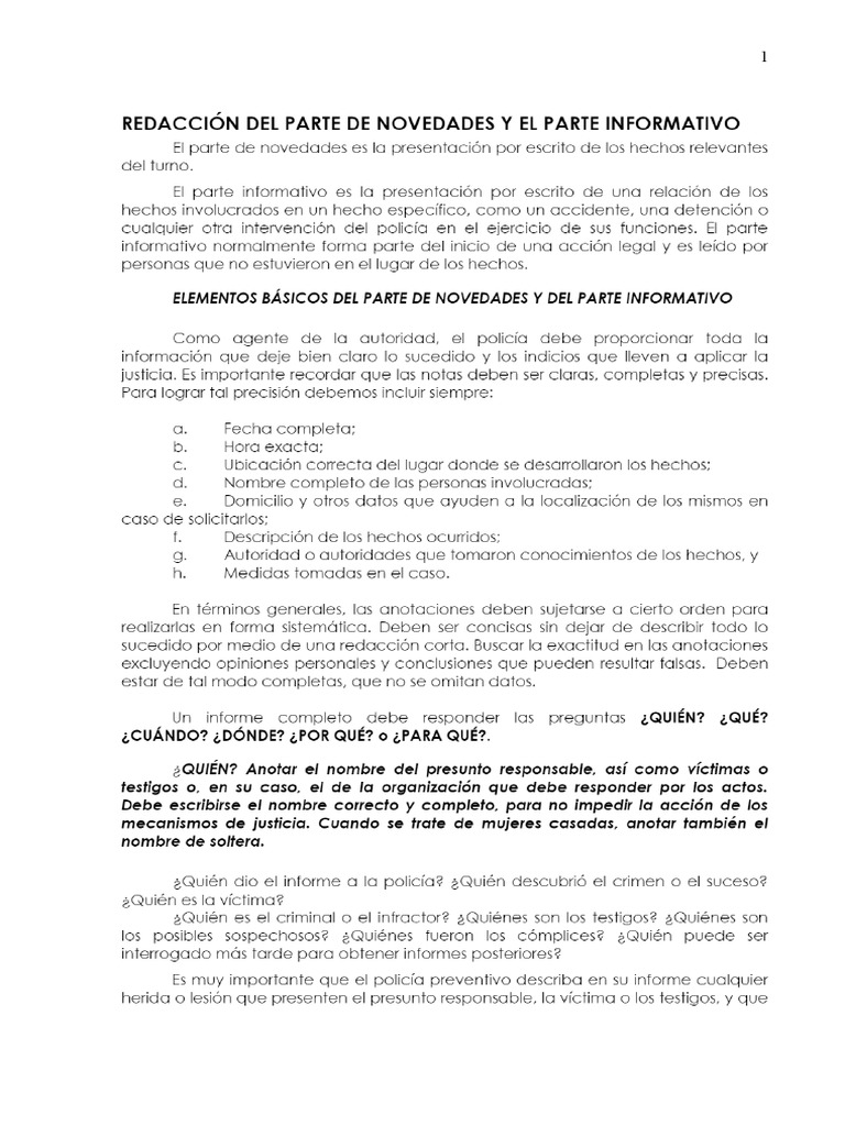 Redacción Del Parte de Novedades y El Parte Informativo | PDF