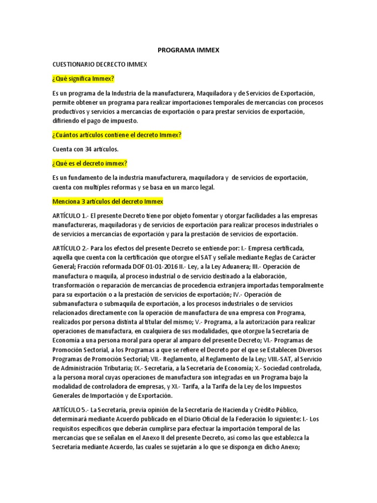 Programa Immex | PDF | Exportaciones | Business