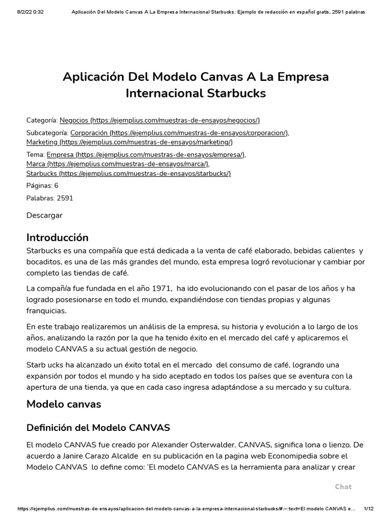 Aplicación Del Modelo Canvas A La Empresa Internacional Starbucks | PDF ...