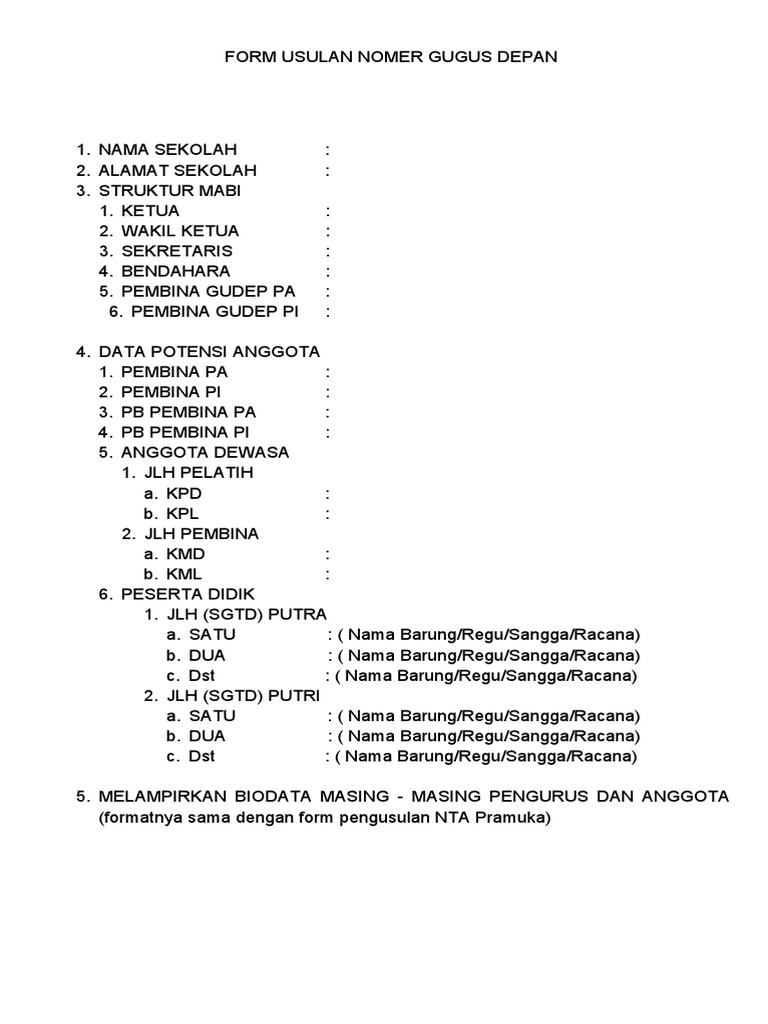 Form Usulan Nomer Gudep Pramuka | PDF