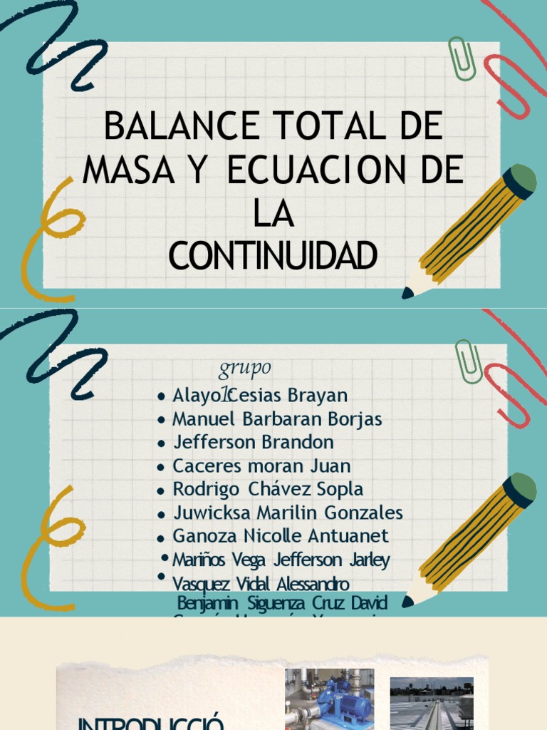 Balance Total de Masa y Ecuacion de Continuidad | Descargar gratis PDF ...