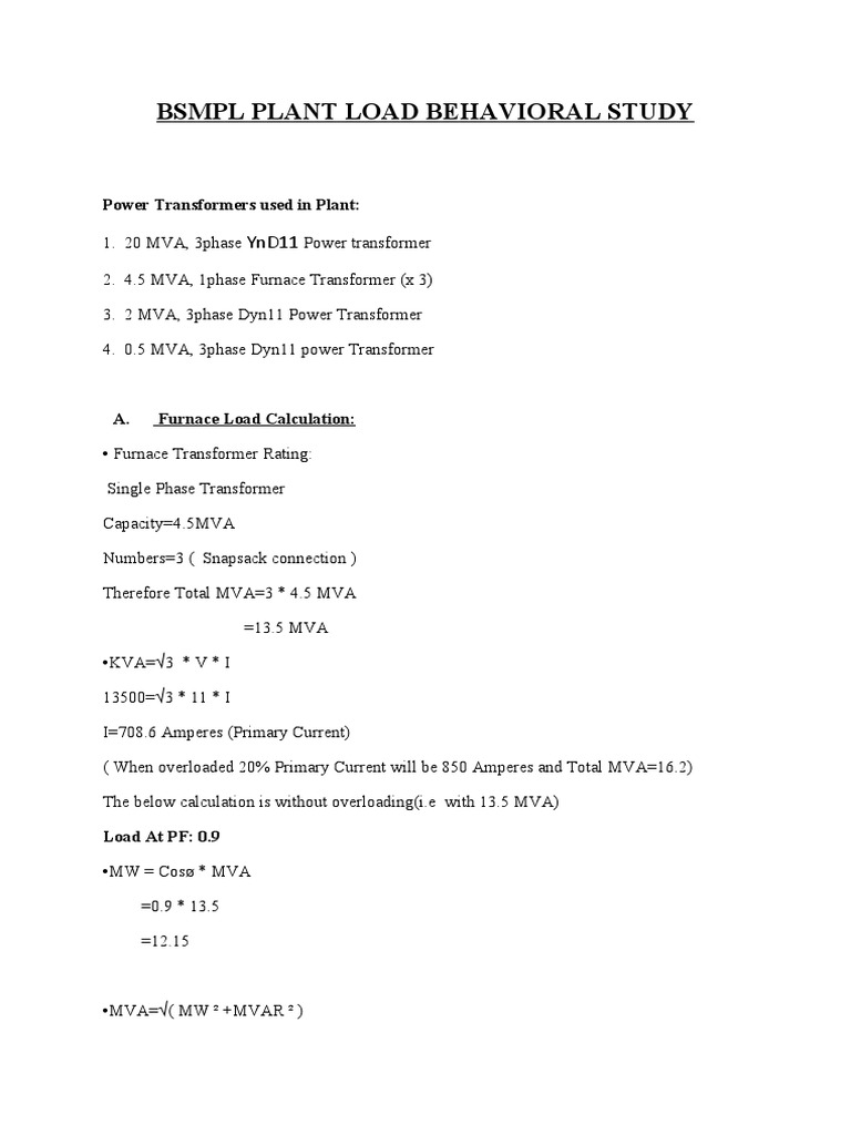 Plant Load Study | PDF | Transformer | Capacitor