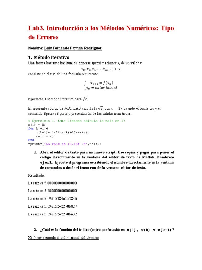 Métodos Numéricos: Errores y Ejercicios | PDF | Métodos y materiales de ...