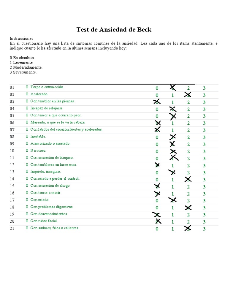 Test de Ansiedad de Beck: Evaluación Rápida | PDF