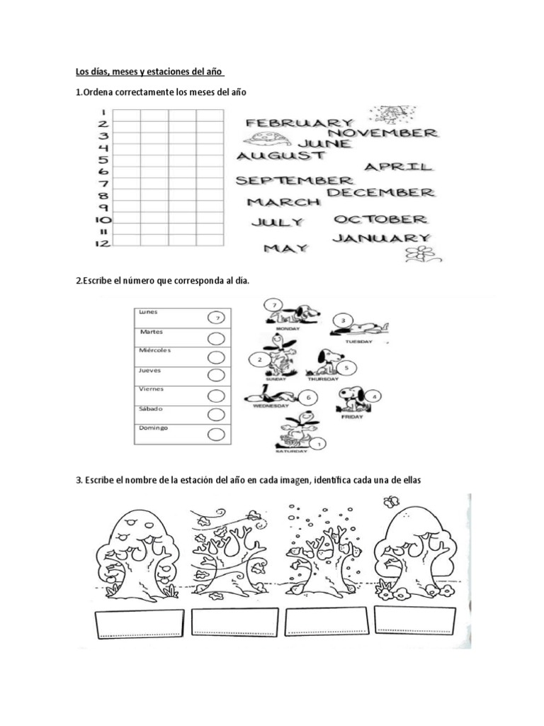 Actividad 2. The Days, Months and Seasons of The Year | PDF | Métodos y ...