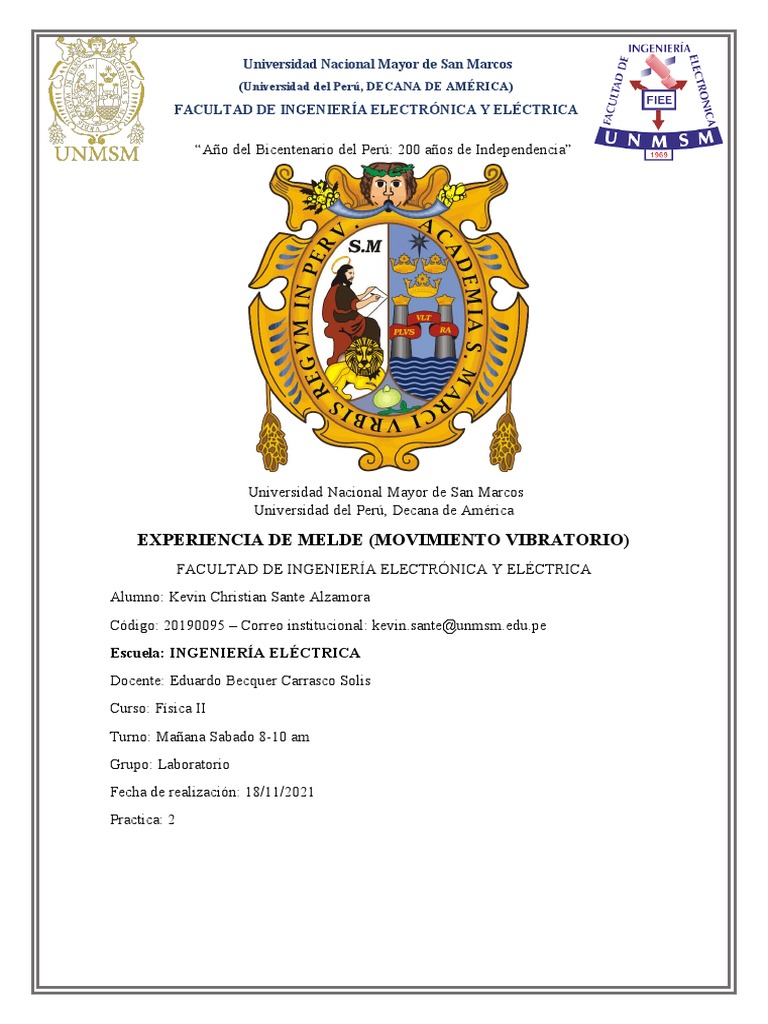 Laboratorio 2 - FISICA - II - Informe - Kevin Sante Alzamora | Descargar gratis PDF | Olas ...