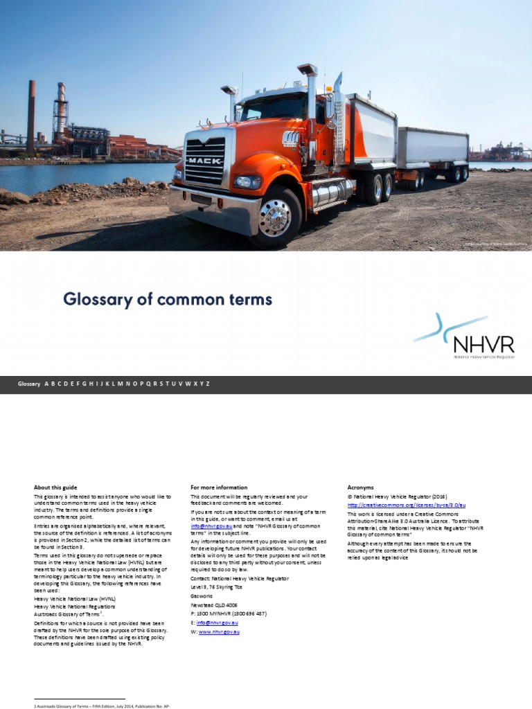 0062 NHVR Glossary of Common Terms | PDF | Trailer (Vehicle) | Axle