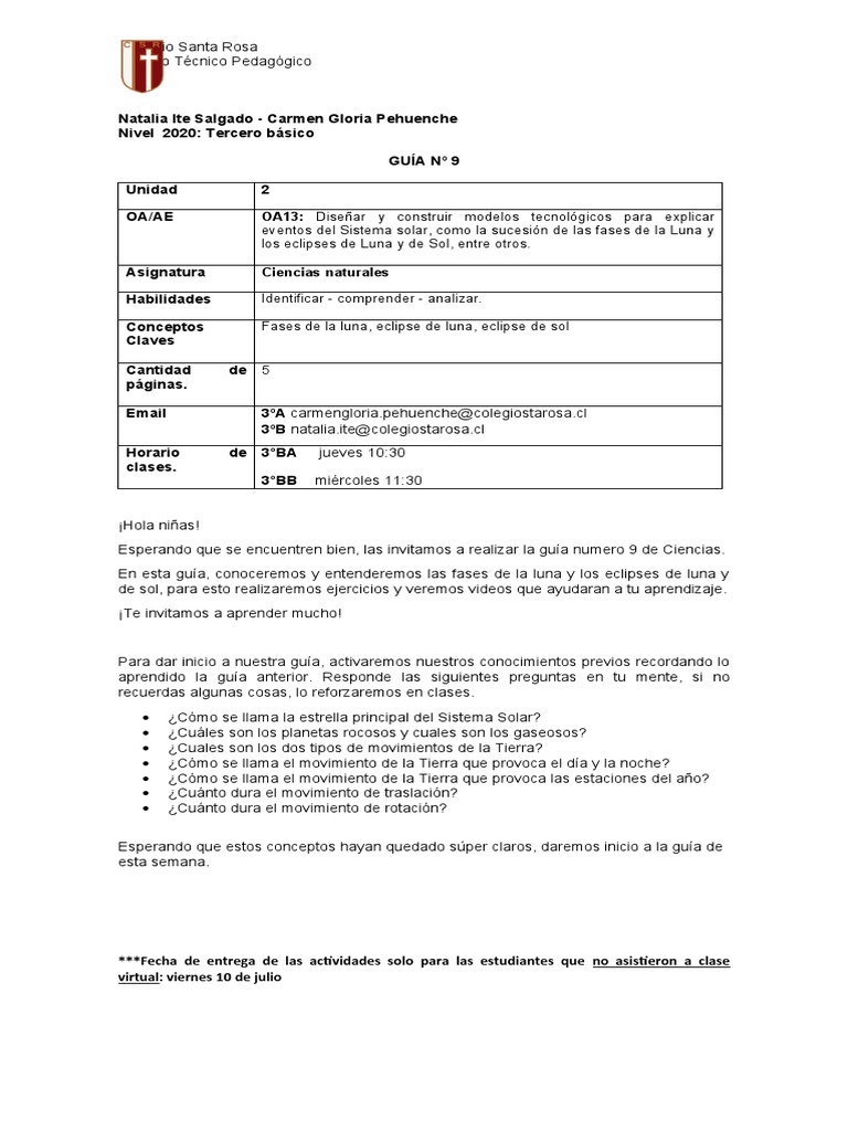 3ros Ciencias Guia9 | PDF | Luna | Eclipse