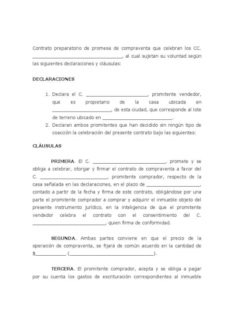 Contrato Preparatorio de Promesa de Compraventa | PDF | Derecho privado | Business