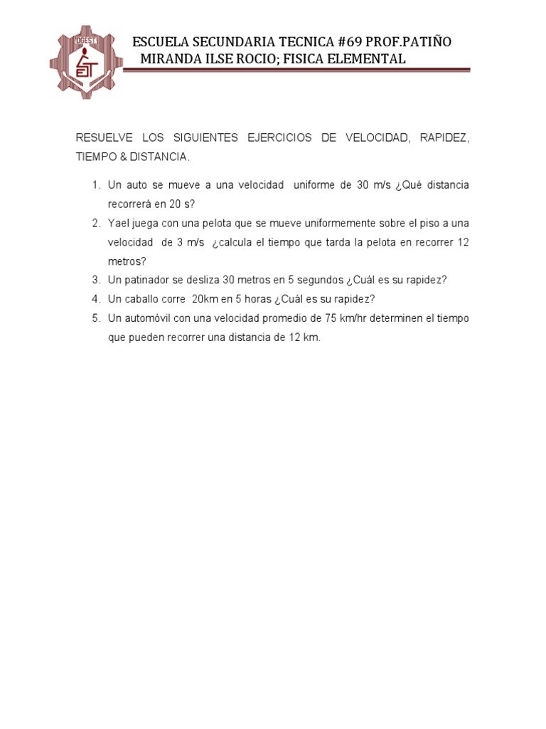 Resolución de problemas de velocidad, rapidez, tiempo y distancia | PDF