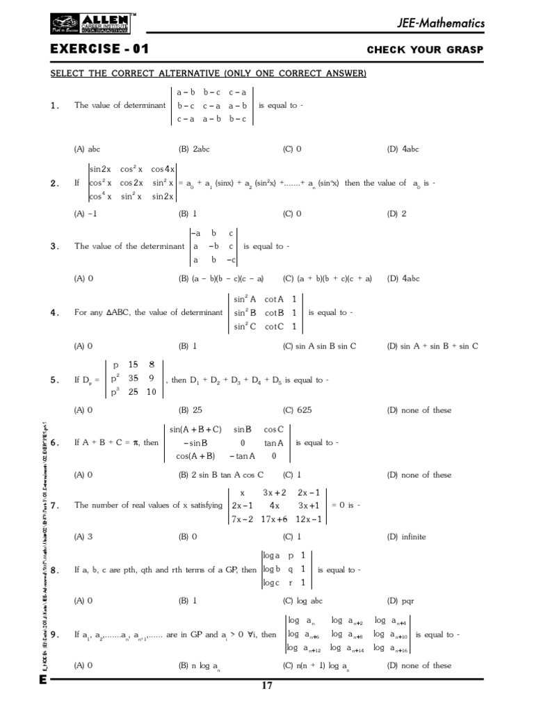 DETERMINANT Excercise | PDF | Equations | Line (Geometry)