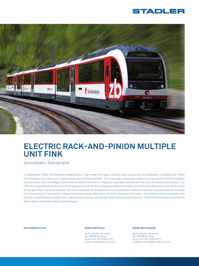 Date Sheet - ZB - Stadler FINK&ADLER Cogwheel Train | PDF | Train ...