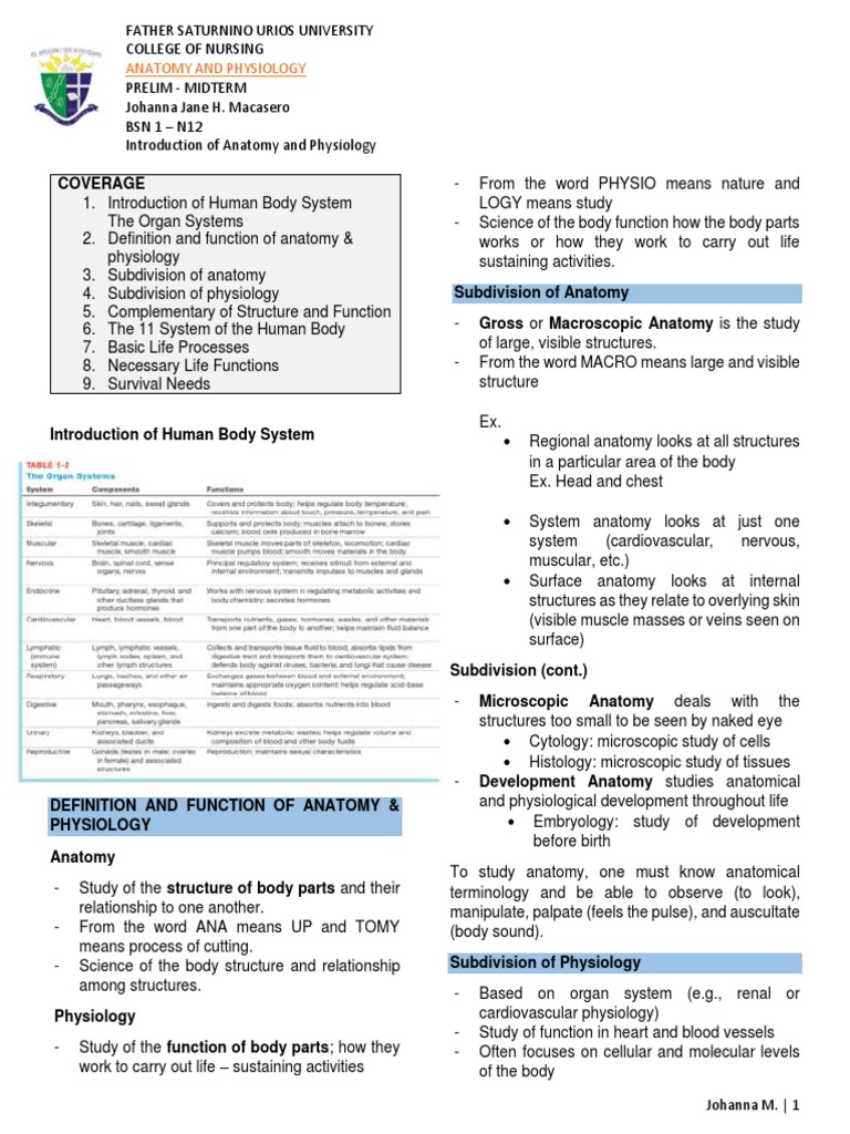 Anatomy and Physiology Overview | PDF | Human Body | Anatomy