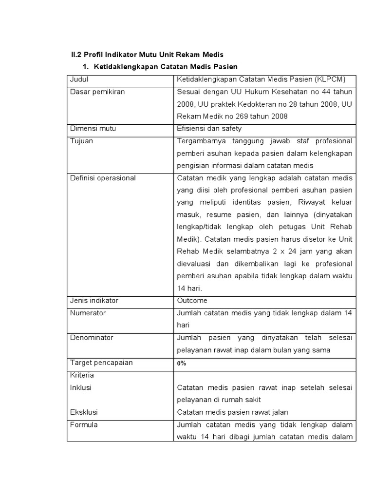 Profil Indikator Mutu Rekam Medis | PDF