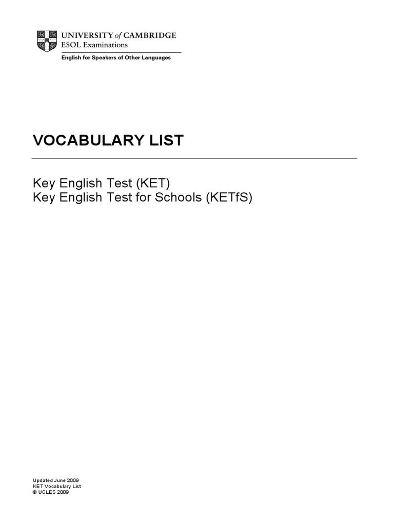 Ket - Vocabulary | PDF | Word | English Language