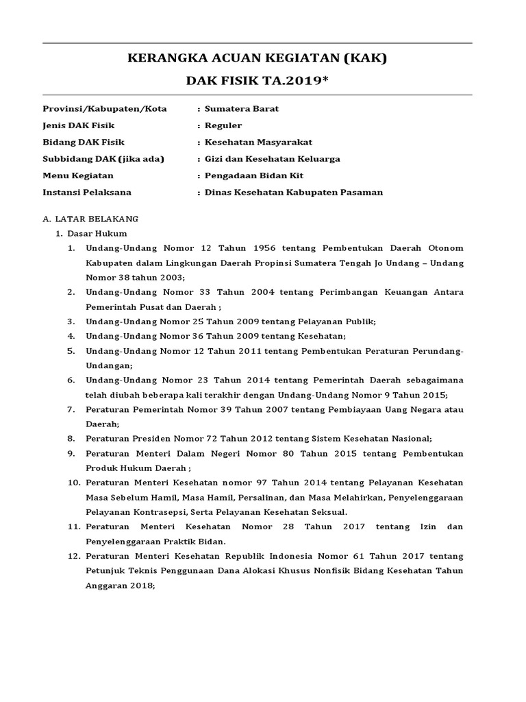 TOR (TERM OF REFERENCE) Bidan Kit | PDF